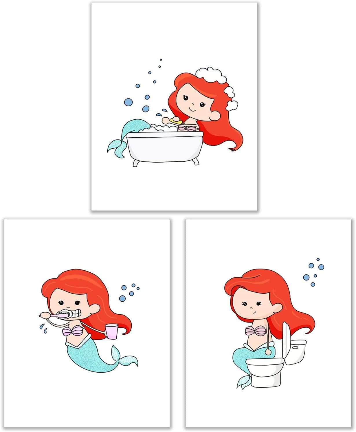 ASPORIC Little Mermaid Bathroom Photos- Set of 3 (8 inches x 10 inches ...