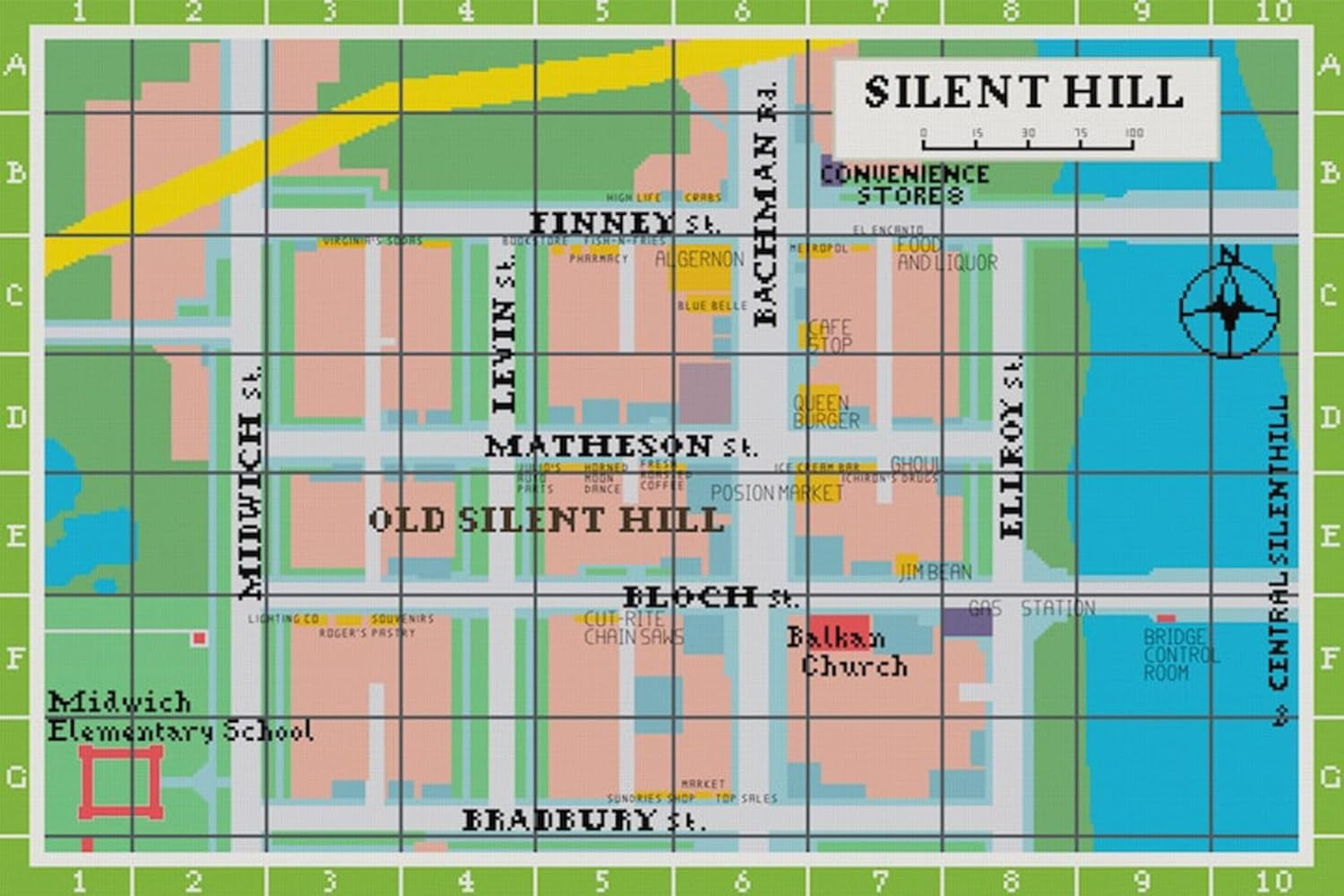 ASPORIC Map of Old Silent Hill Poster -Framed Oil Painting Reproduction ...