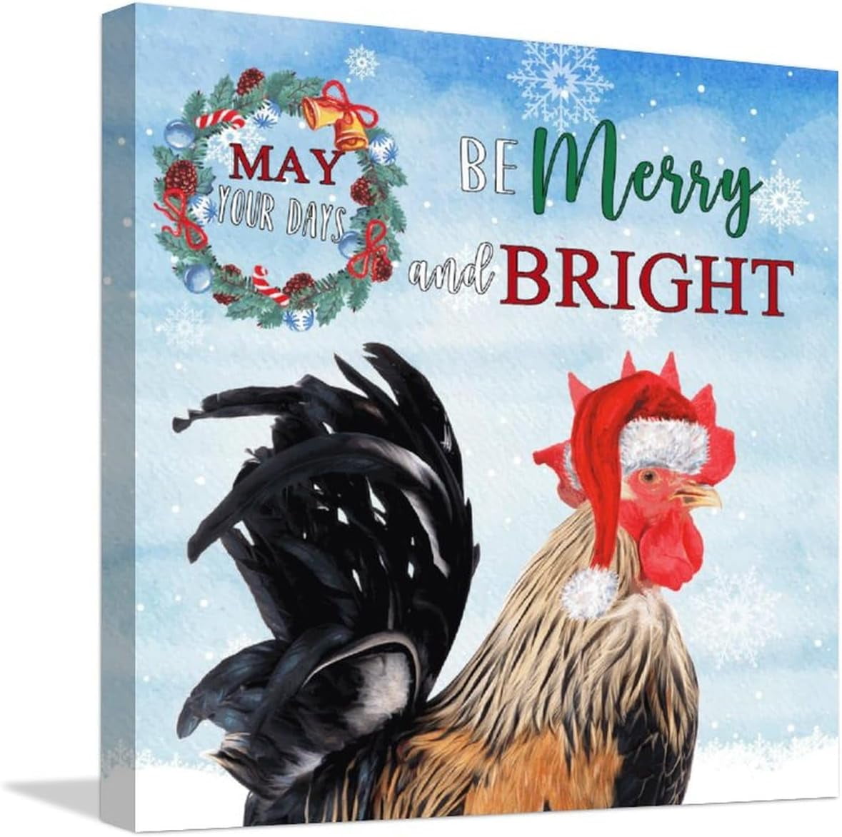 ASPORIC Be Merry And Bright Canvas Paintings Christmas Wreath Farm Hat ...