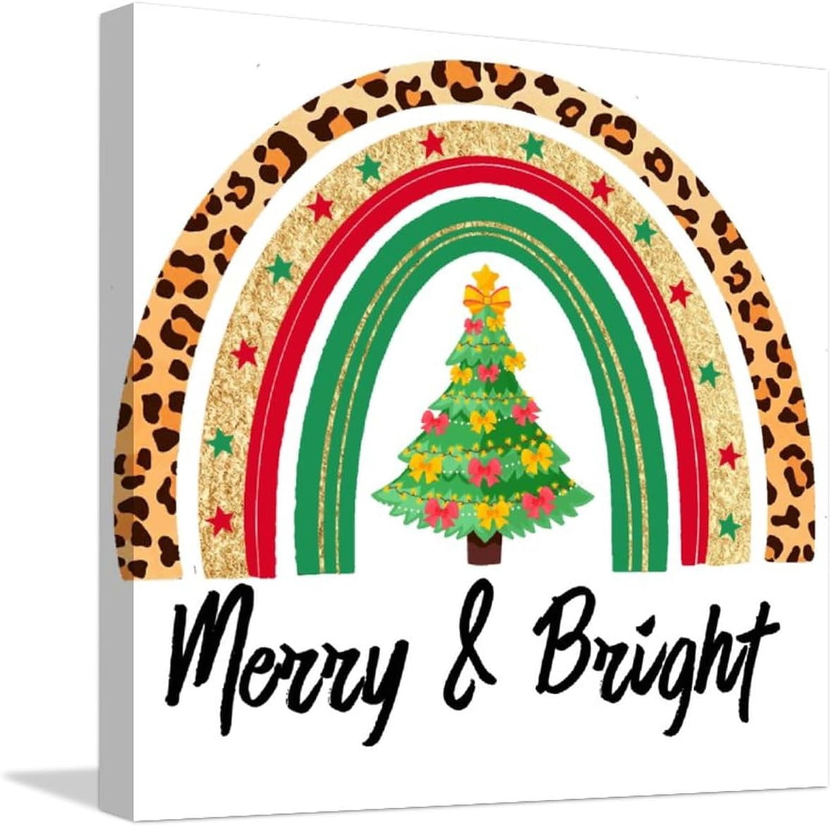 ASPORIC Merry And Bright Canvas Prints Christmas Tree Leopard Rainbow ...