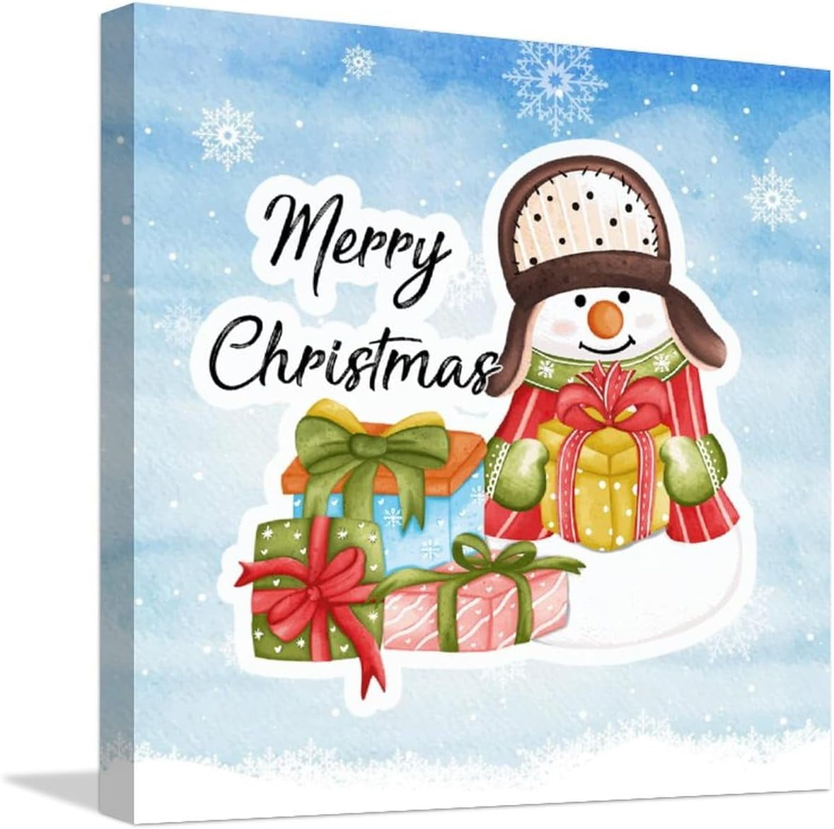 ASPORIC Merry Christmas Canvas Print Winter Snowman with Scarves Hats ...