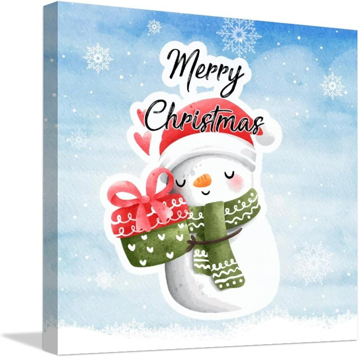 ASPORIC Merry Christmas Canvas Prints Winter Snowman with Scarves Hats ...