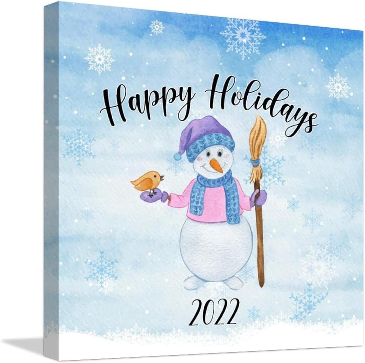 ASPORIC Merry Christmas Canvas Prints Winter Snowman with Scarves Hats ...