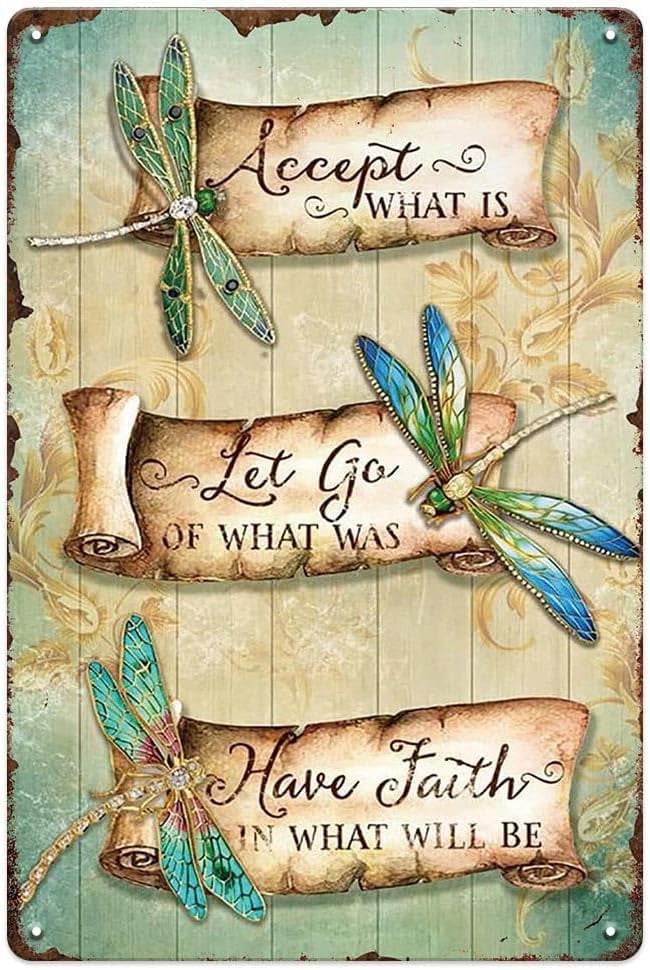 ASPORIC Metal Dragonfly Tin Sign - Accept What Is, Let Go Of What Was ...