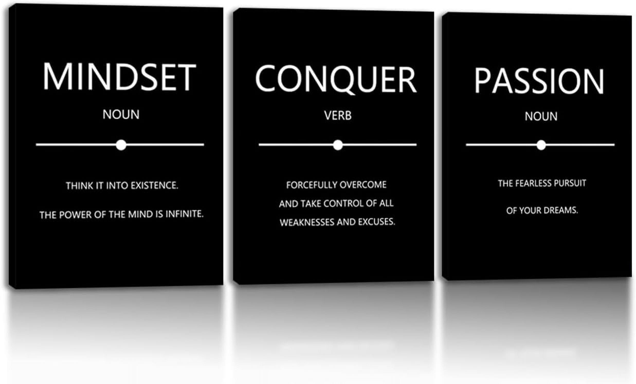 ASPORIC Mindset Wall Art Inspirational Canvas Wall Art 3 Pieces Black ...