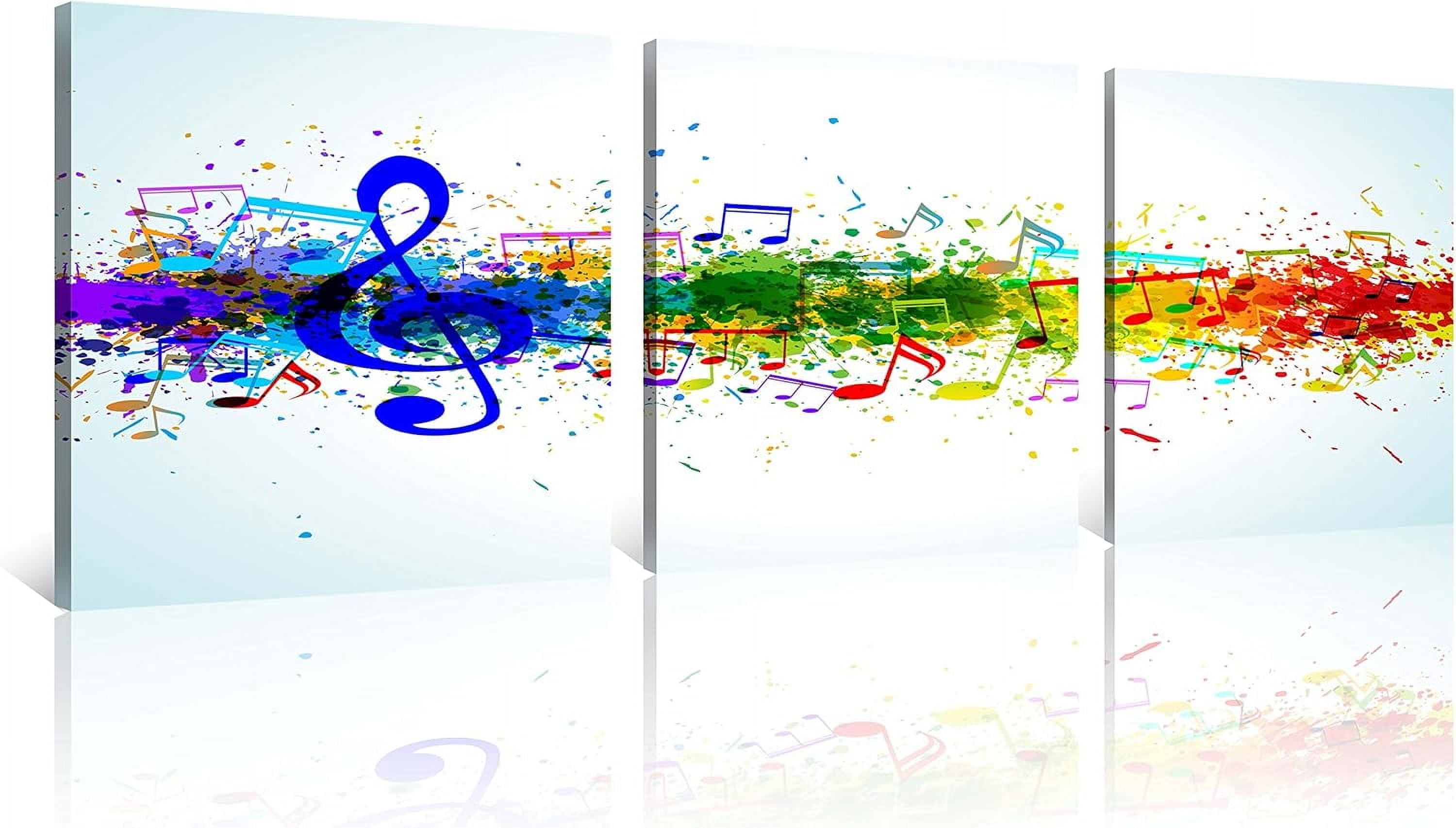 ASPORIC Modern 3 Piece Beating Music Notes Wall Art Paintings Colorful ...