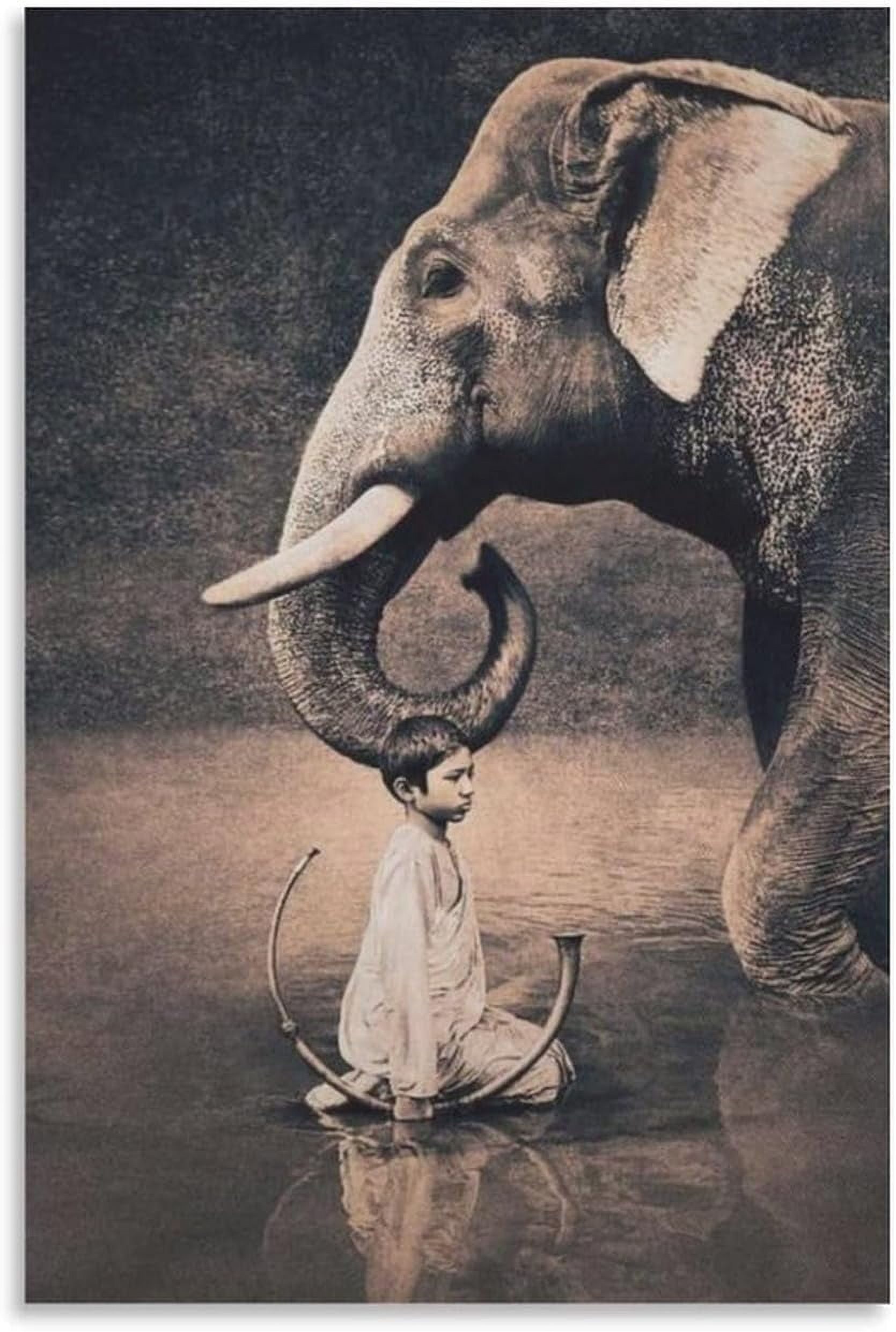 ASPORIC Modern Art Boy And Elephant Poster Animal Wall Art Vintage ...