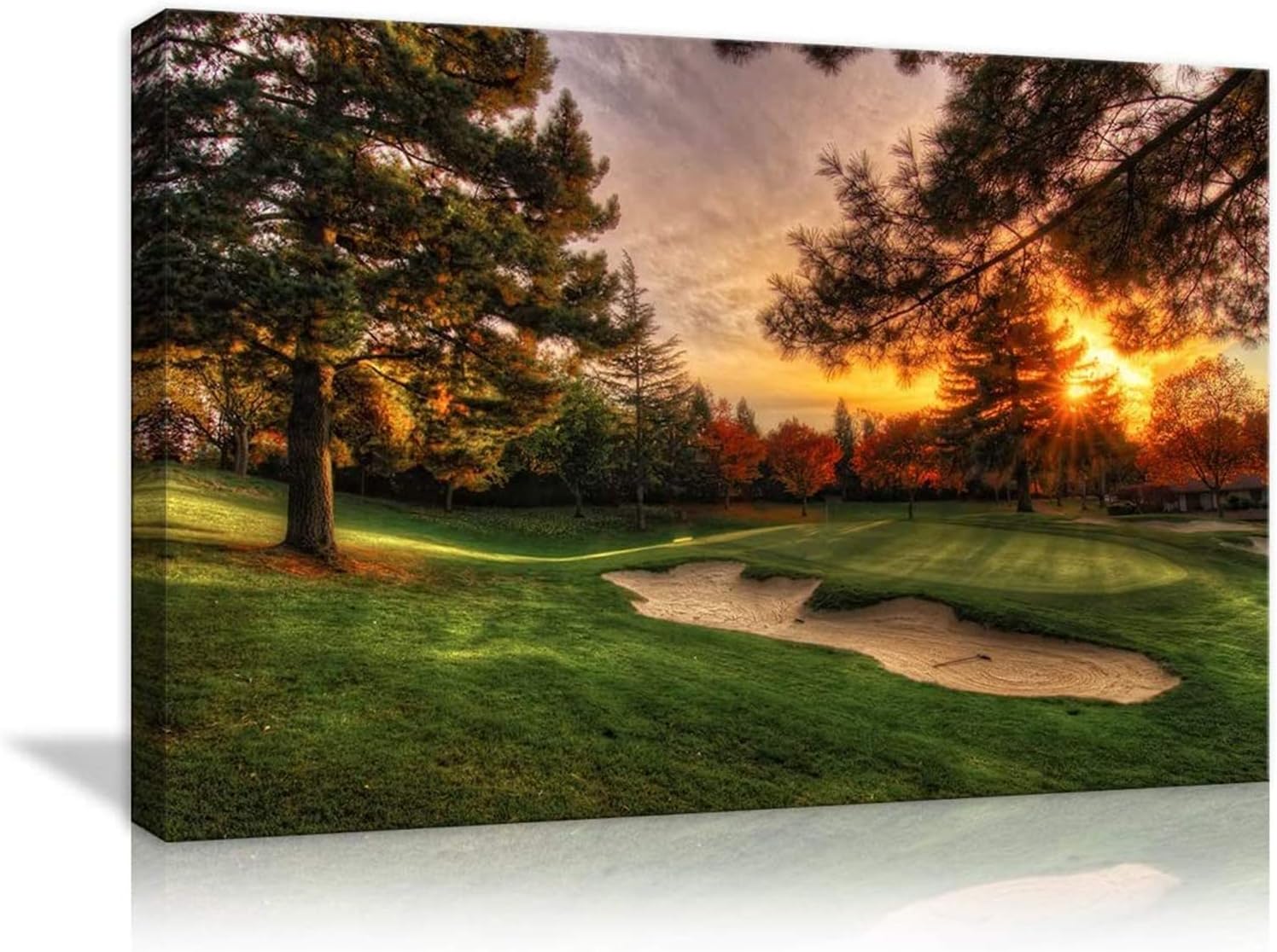 ASPORIC Modern Canvas Painting Wall Art Posters Golf Course at Sunset ...