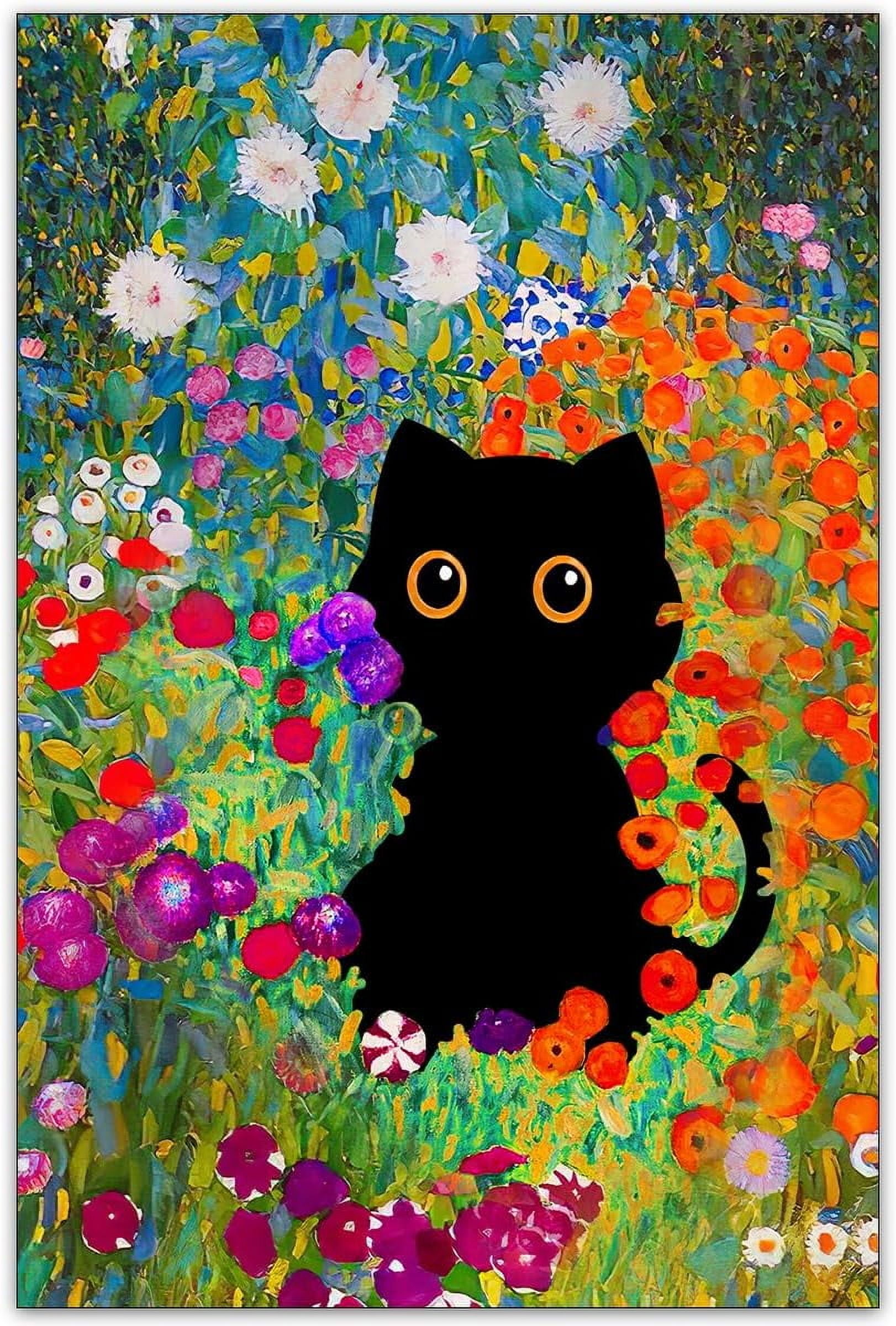 ASPORIC Monet Water Lily Cat Poster Vintage Black Cat Wall Art Funny ...