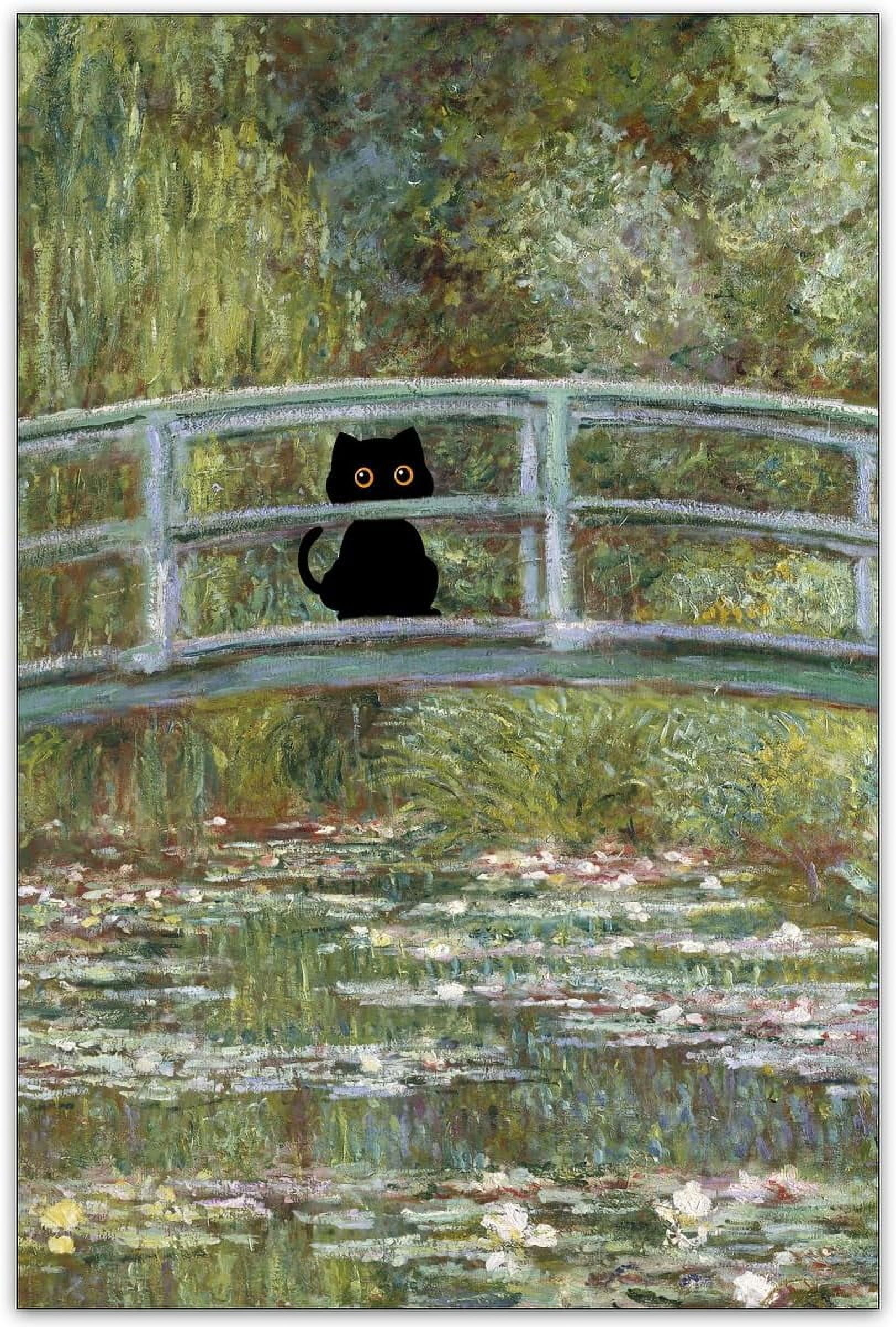 ASPORIC Monet Water Lily Cat Poster Vintage Black Cat Wall Art Funny ...