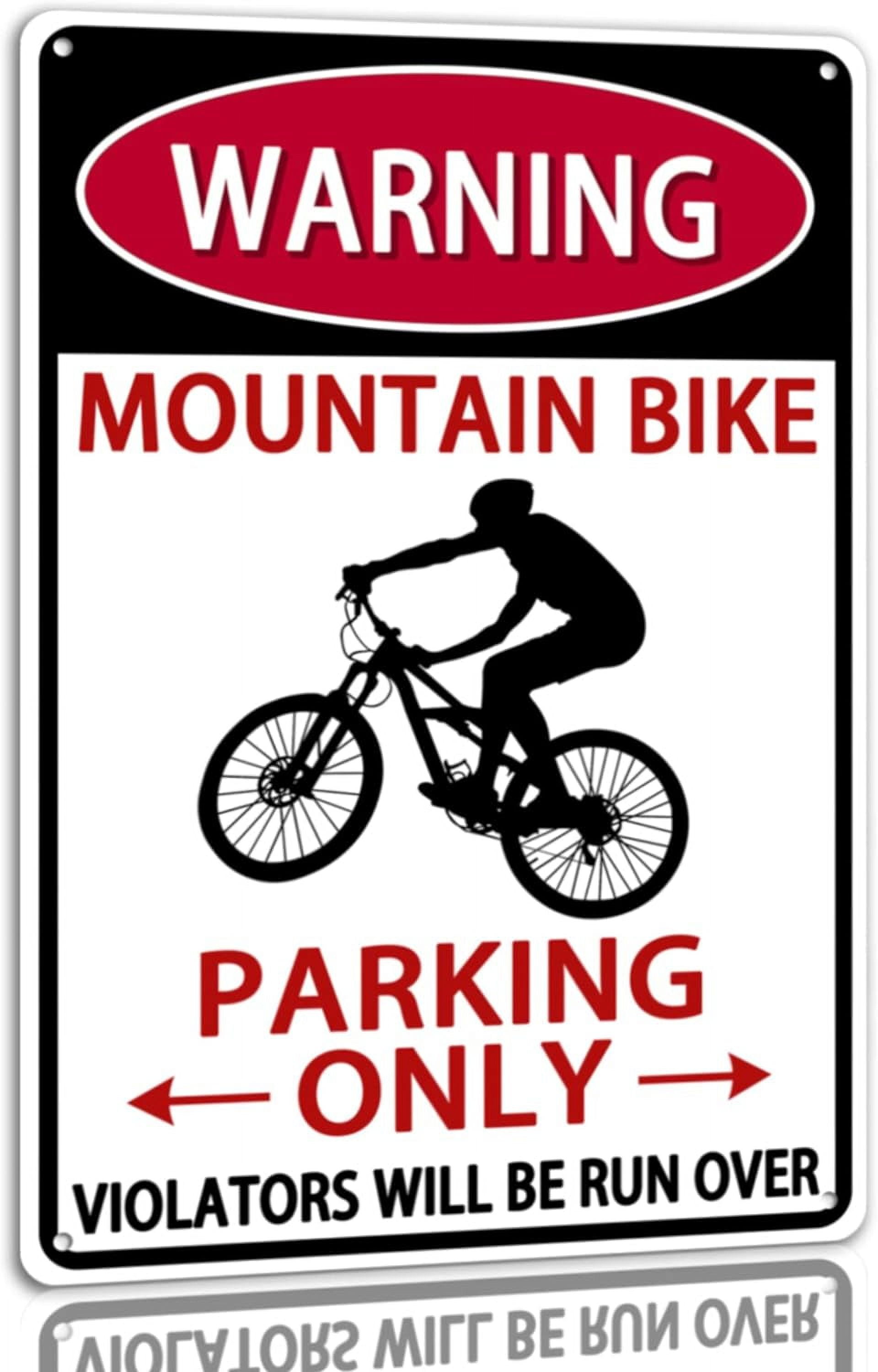 ASPORIC Mountain Bike Parking Only Metal Tin Sign Violators Will Be Run Over Warning Signs Funny ...