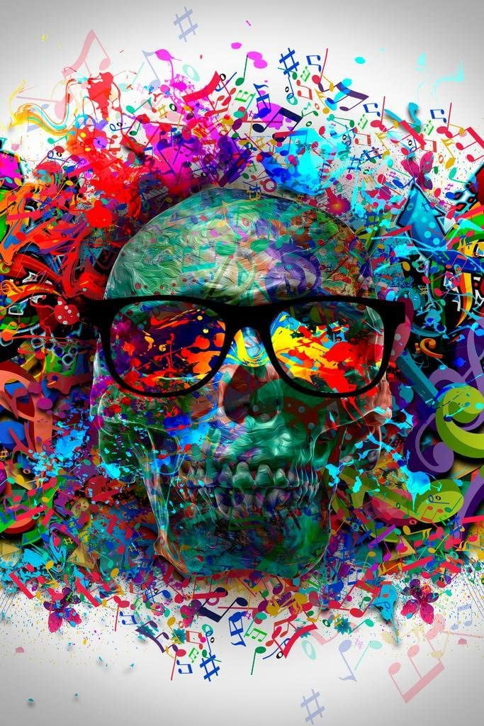 ASPORIC Musical Graffiti Colorful Abstract Skull Poster Musical Notes ...
