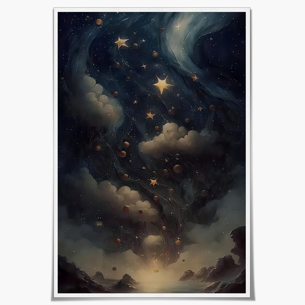 ASPORIC Mystical Moon and Wildflowers Canvas Wall art Nature Flowers ...