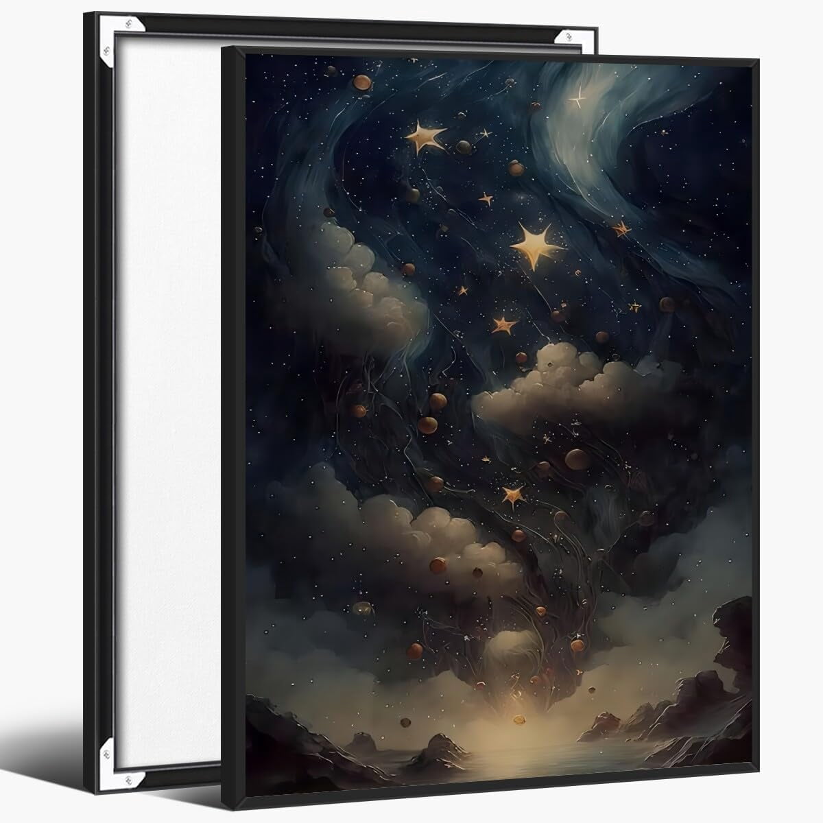 ASPORIC Mystical Moon and Wildflowers Canvas Wall art Nature Flowers ...