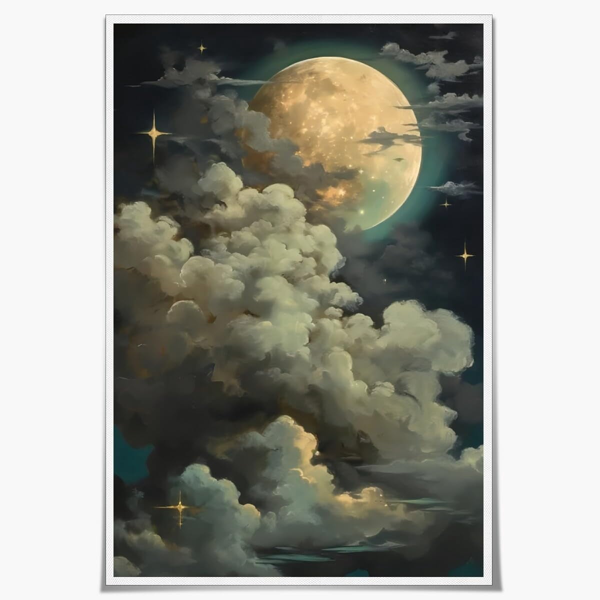 ASPORIC Mystical Moon and Wildflowers Canvas Wall art Nature Flowers ...