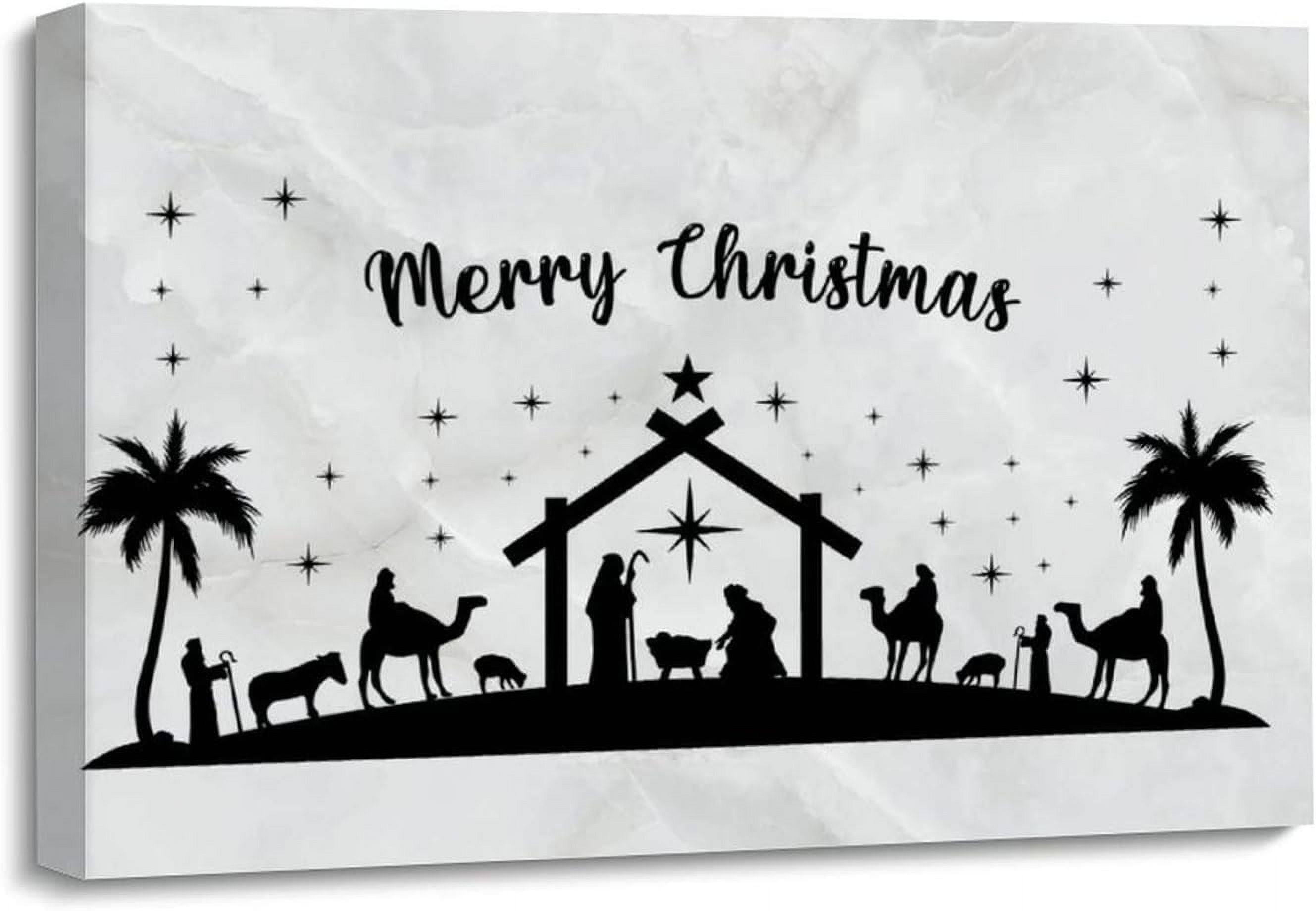 ASPORIC Nativity Scene Canvas Prints Merry Christmas Wall Art Oil ...