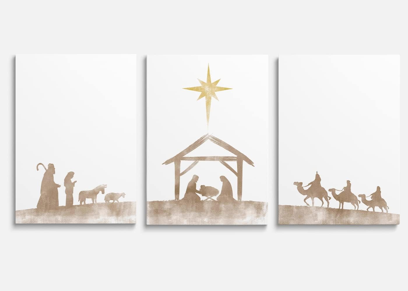 ASPORIC Nativity Scene Wall Art, Jesus Christ in a Manger, Religious ...