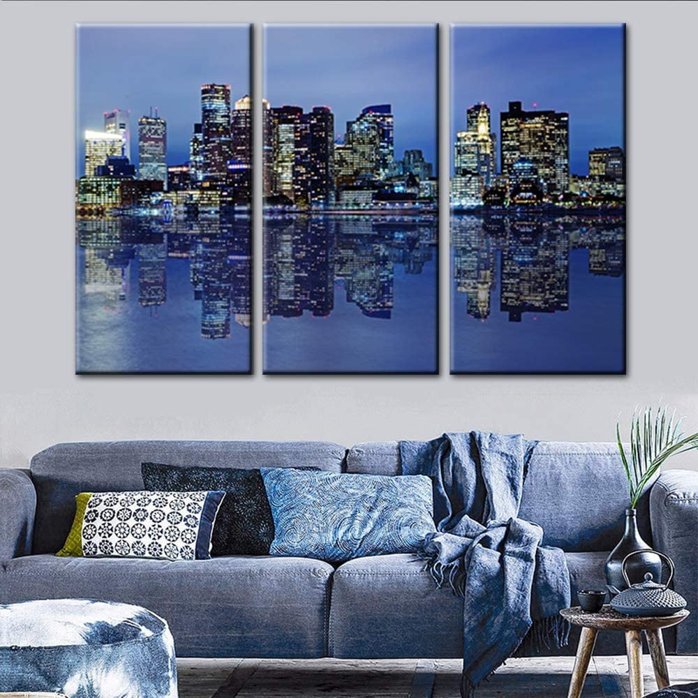 ASPORIC Panoramic Boston Cityscape Picture ,Blue Black and White ...