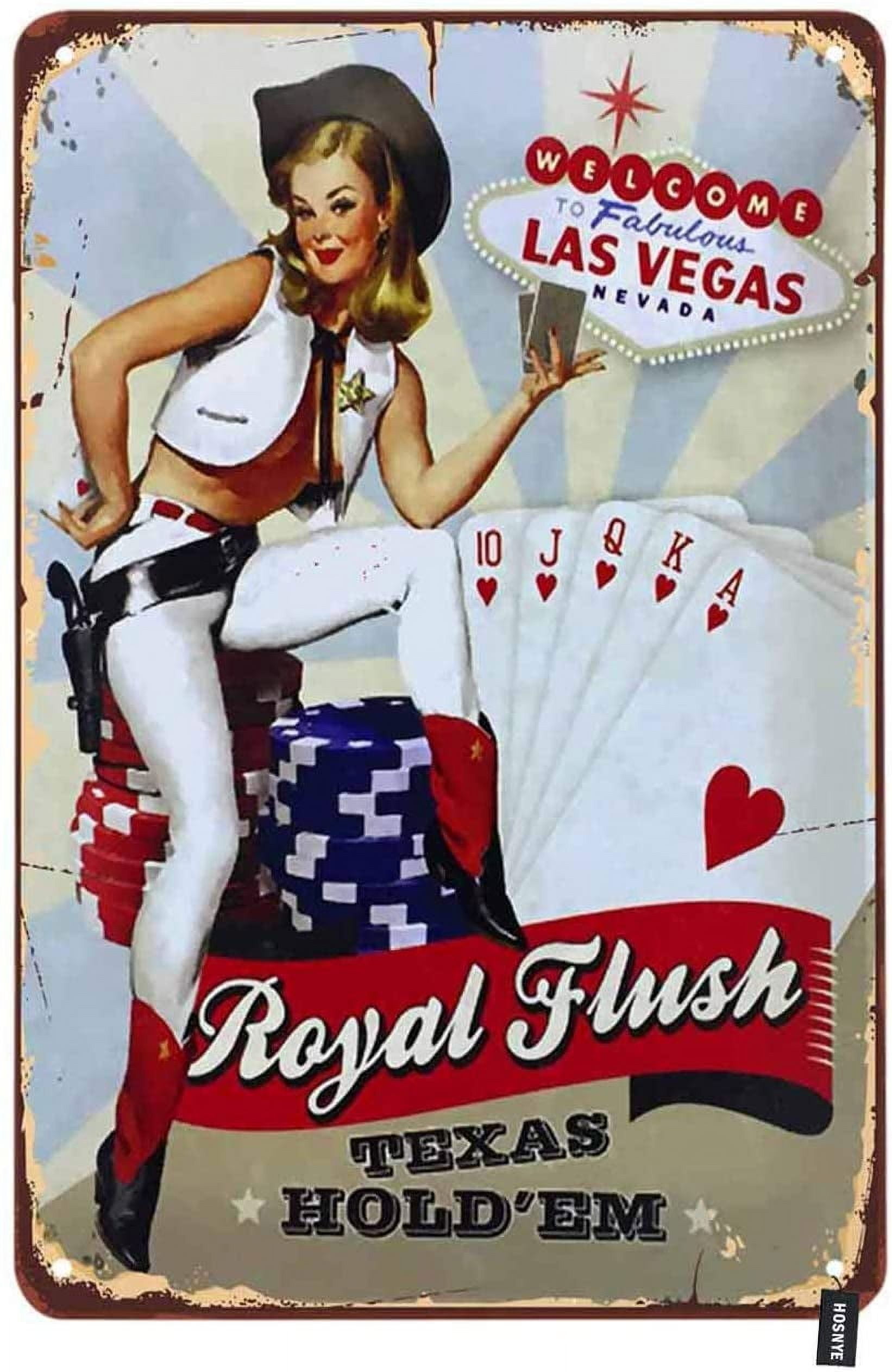 ASPORIC Pin Up Girls Tin Sign Welcome to Las Vegas Nevada Playing Cards ...