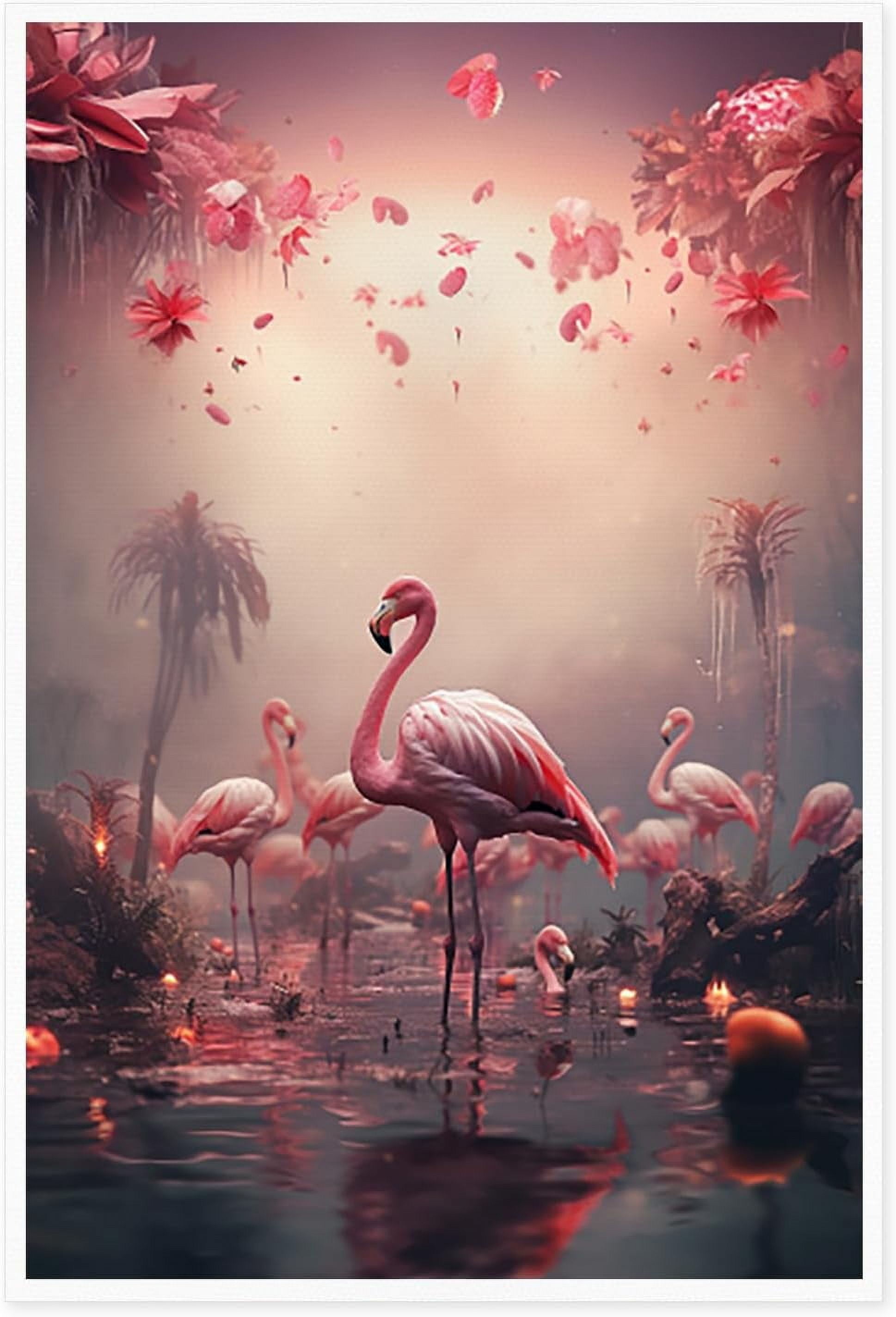 ASPORIC Pink Flamingos Canvas Painting Modern Abstract Wall Art Bird ...