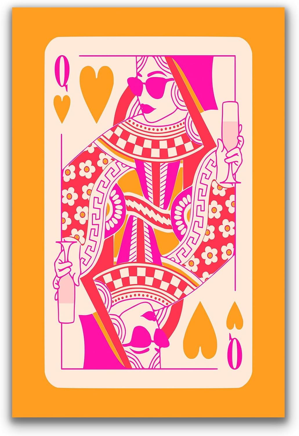ASPORIC Pink Funky Queen of Hearts Playing Card Posters,Positive Room ...