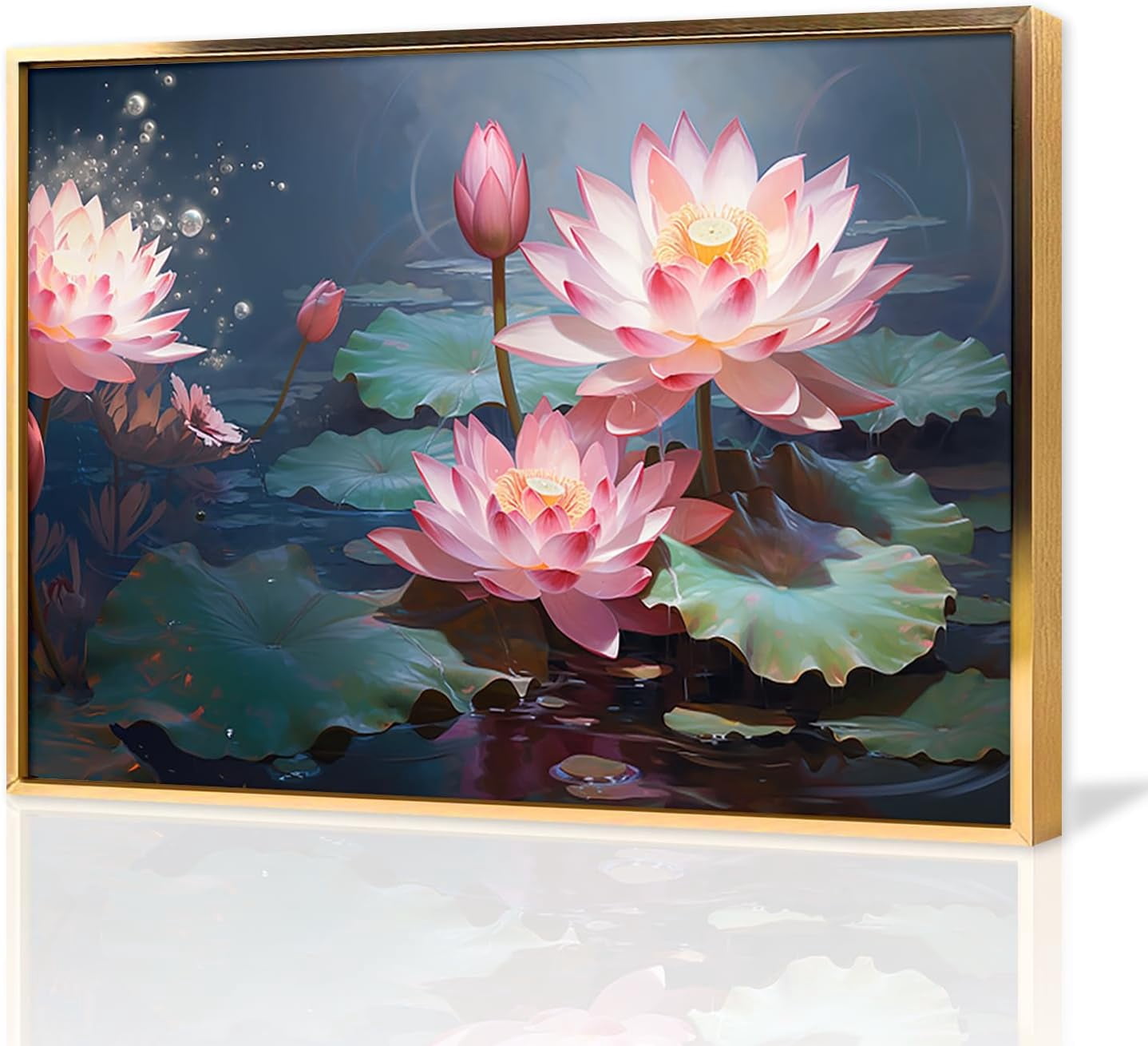 ASPORIC Pink Lotus Canvas Painting Modern Abstract Wall Art Flower ...