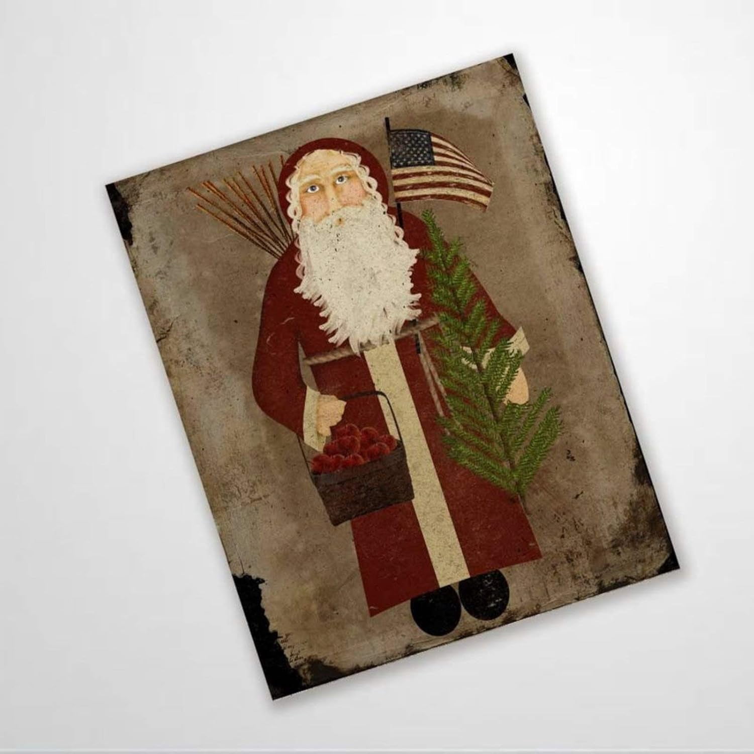 ASPORIC Primitive Christmas Sign Prim Santa Sign Wreath Sign Wreath ...