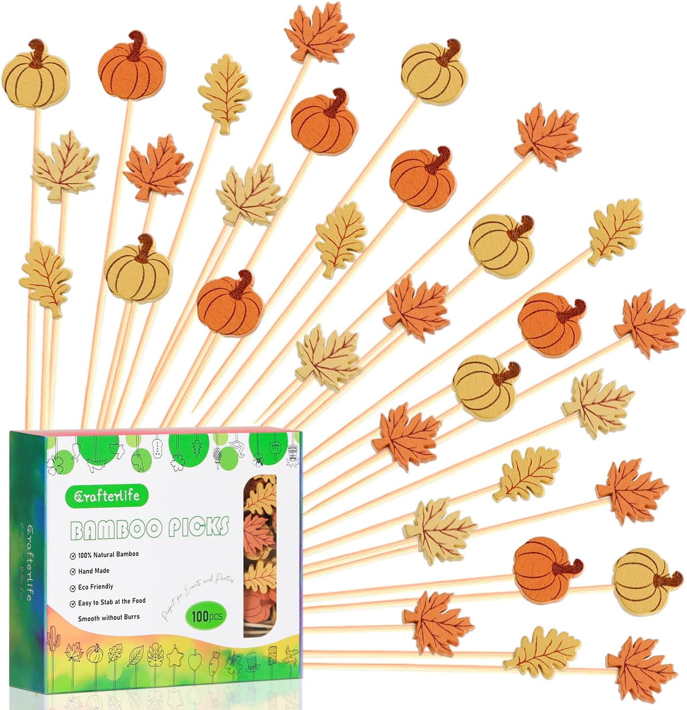 ASPORIC Pumpkins Maple Leaves Fall Cocktail Picks Autumn Theme ...