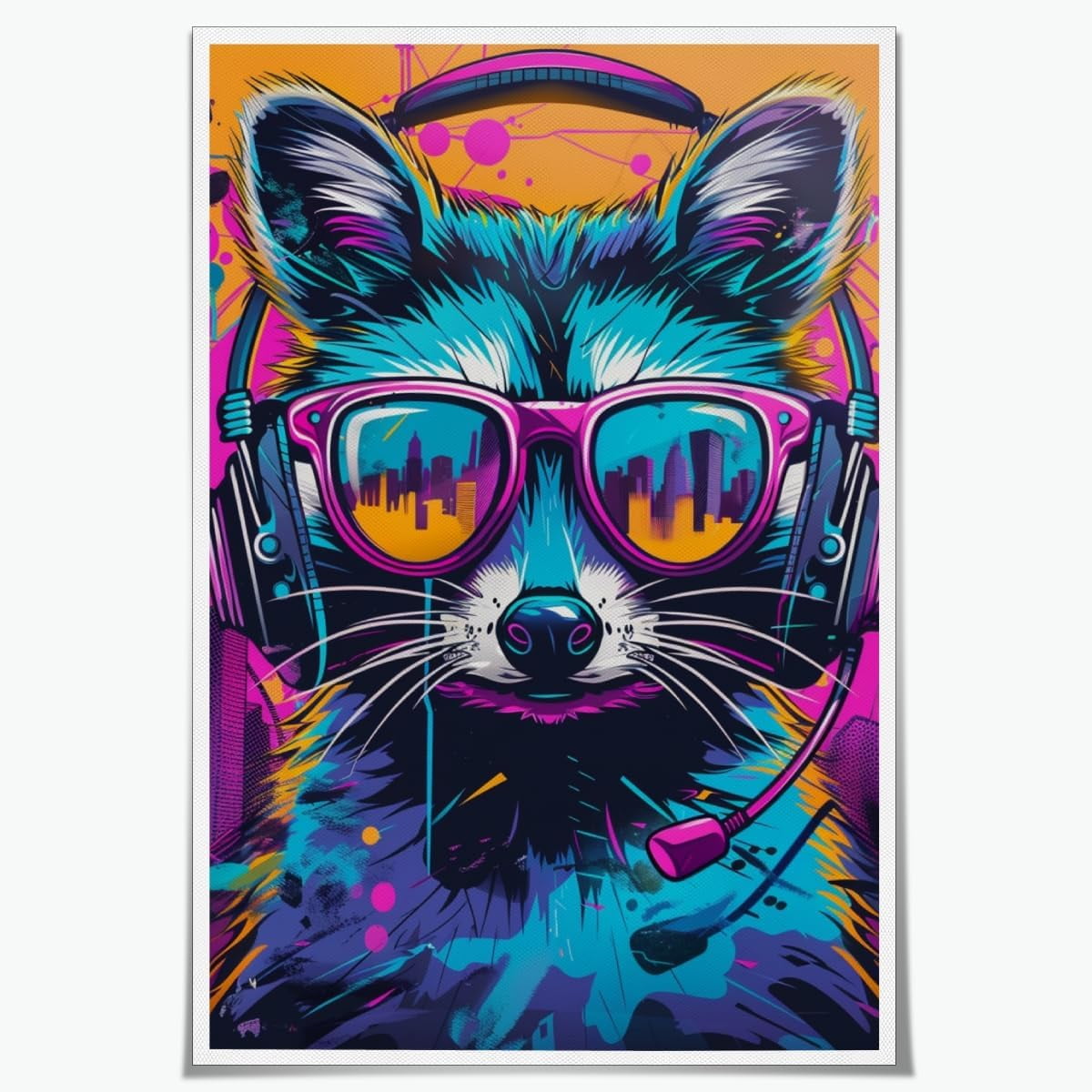 ASPORIC Raccoon Wearing Headphones Poster Colorful Animal Graffiti Wall ...