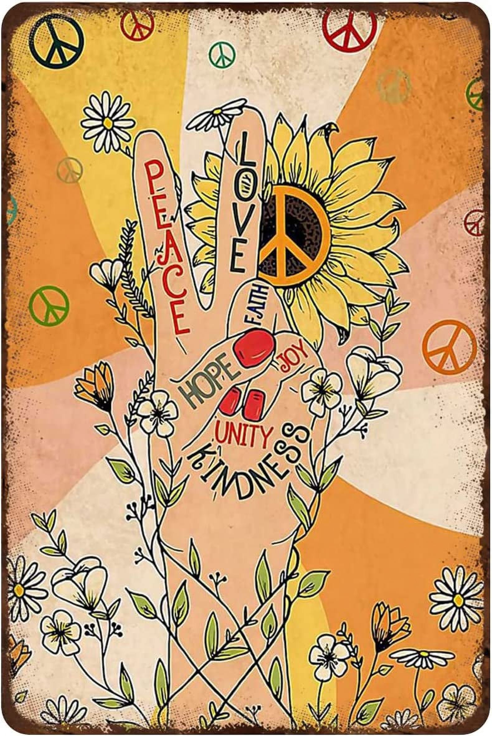 ASPORIC Retro Canvas Posters Peace and Love Daisy Poster Hippie Girl ...