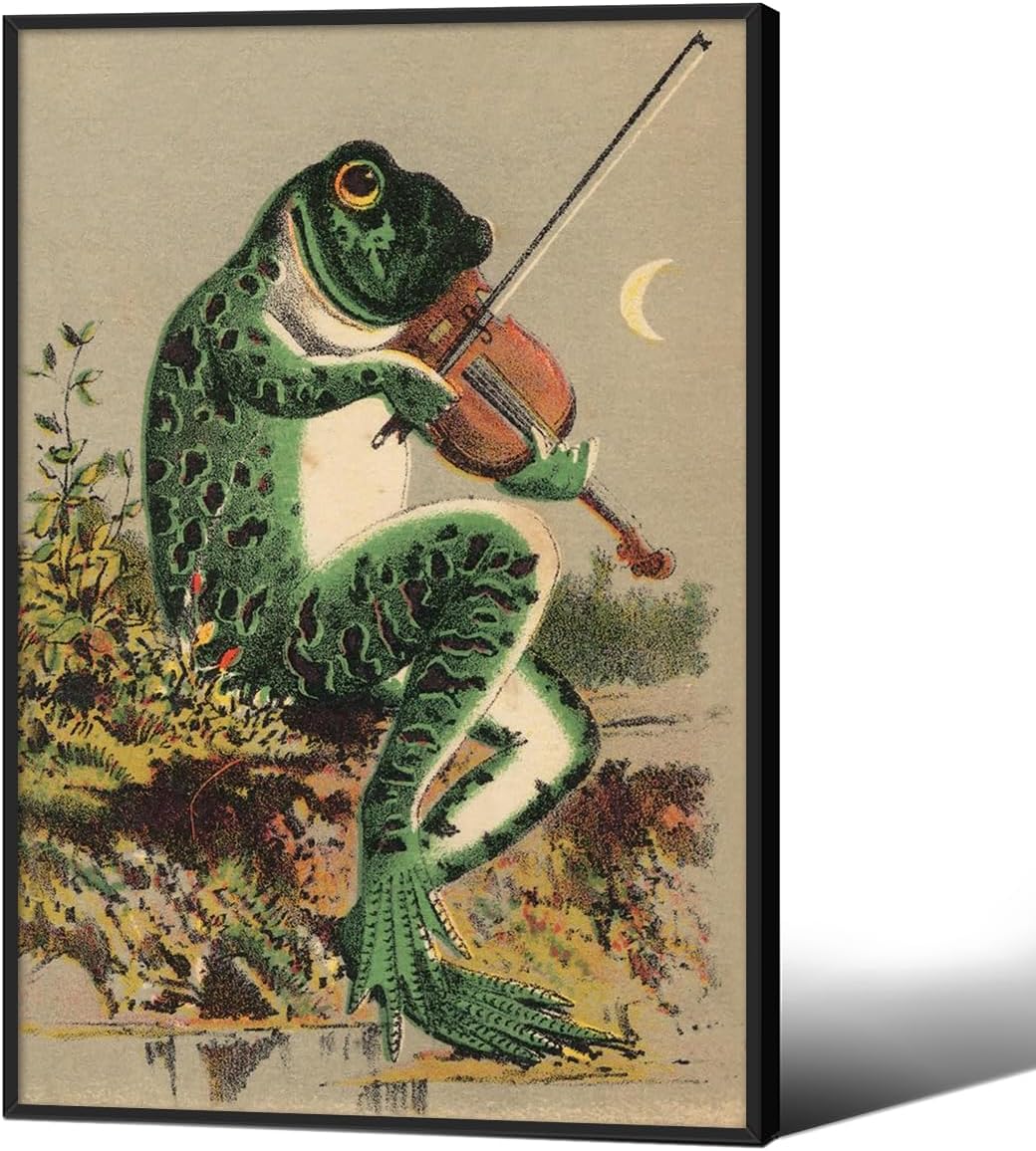 ASPORIC Retro Frog Poster Funny Banjo Frog Canvas Wall Art Posters ...