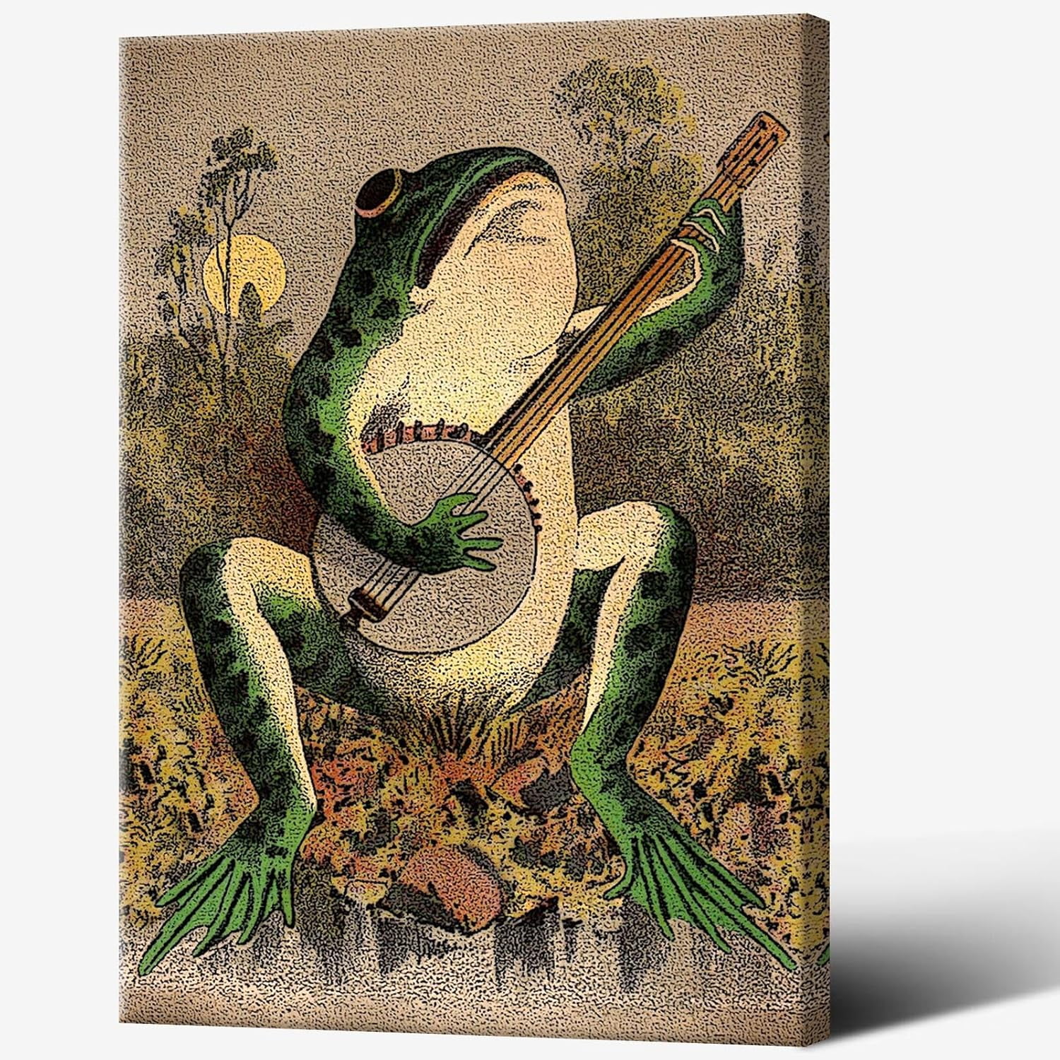 ASPORIC Retro Frog Poster Funny Banjo Frog Canvas Wall Art Posters ...