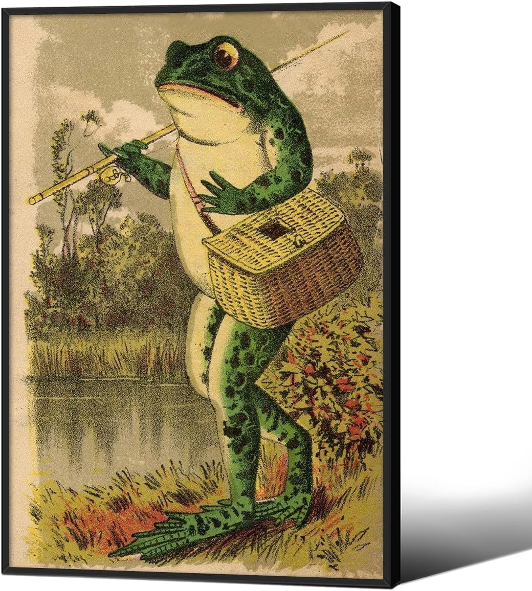 ASPORIC Retro Frog Poster Funny Banjo Frog Canvas Wall Art Posters ...