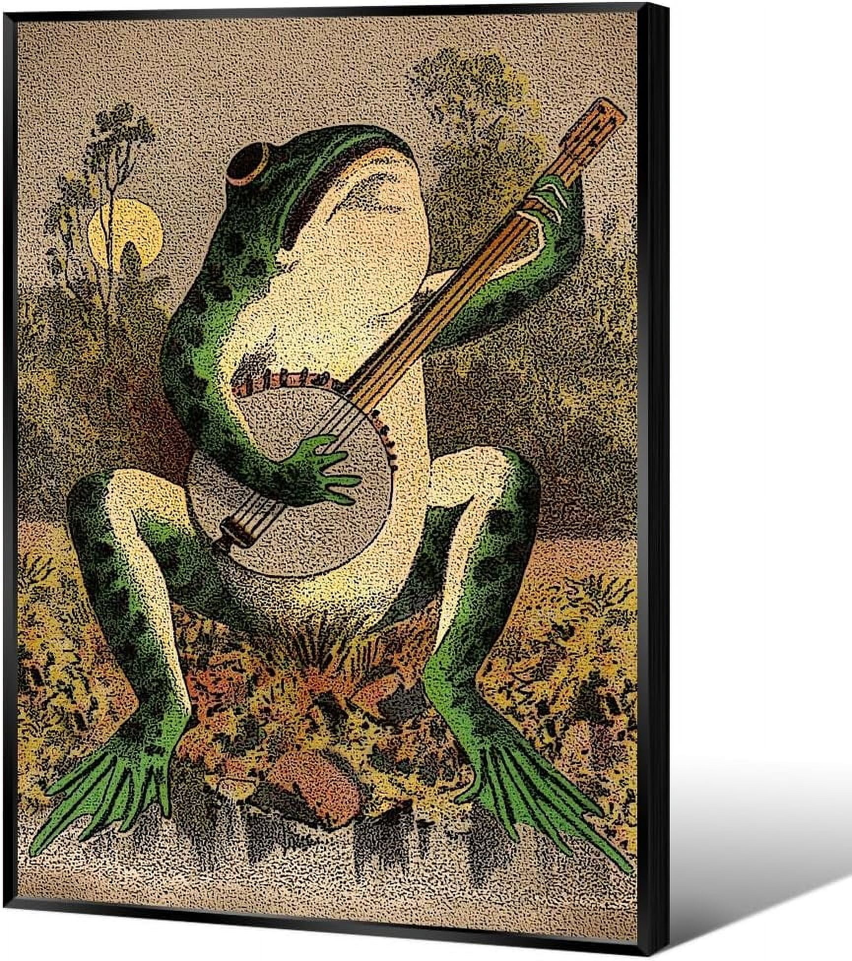 ASPORIC Retro Frog Poster Funny Banjo Frog Canvas Wall Art Posters ...
