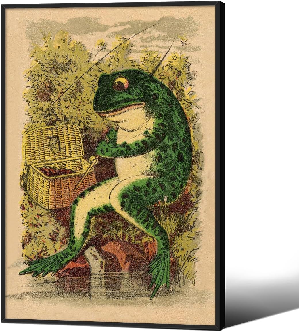 ASPORIC Retro Frog Poster Funny Banjo Frog Canvas Wall Art Posters ...