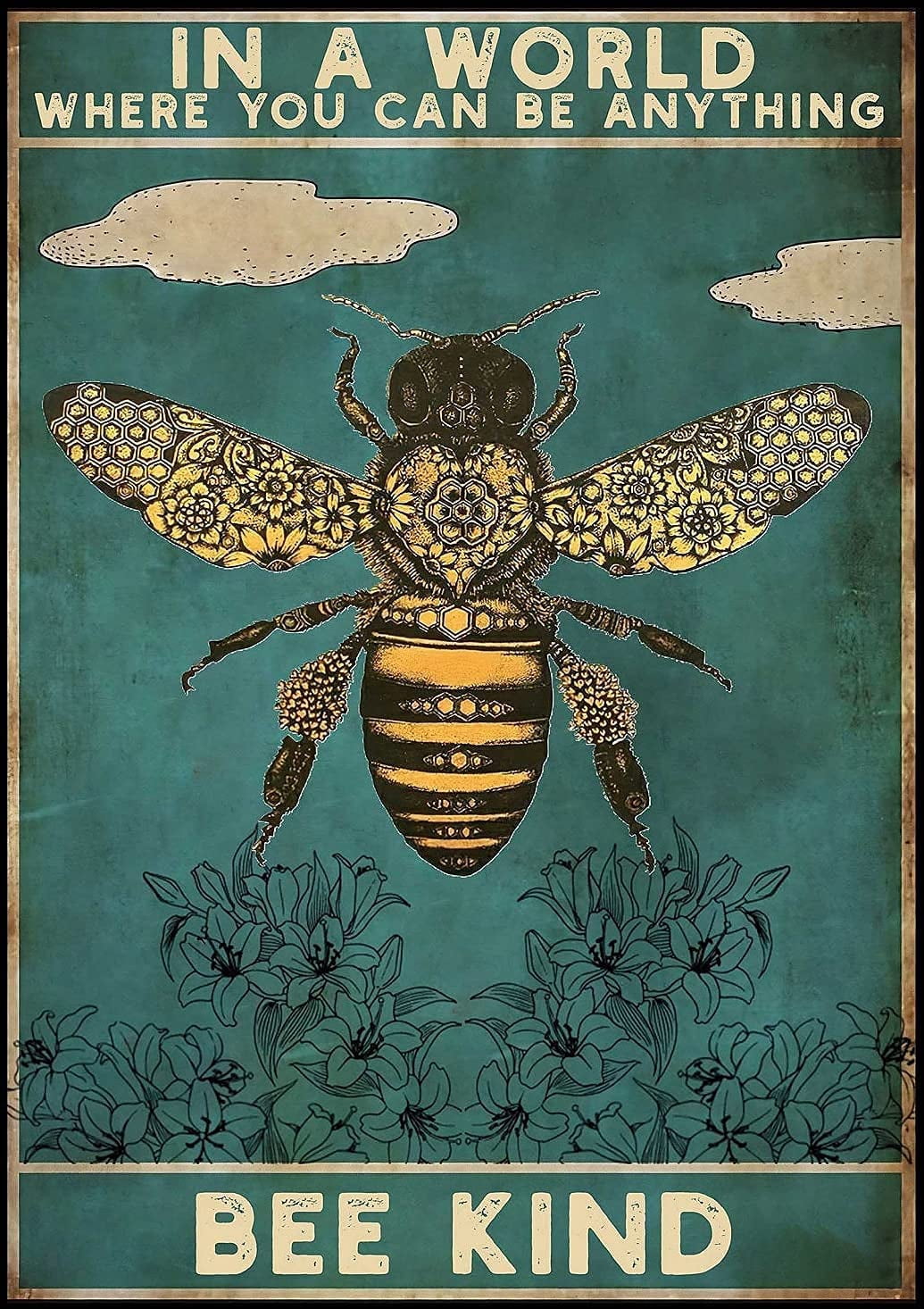 ASPORIC Retro Metal Tin Sign Kind Posters Floral Art Posters of Bees ...