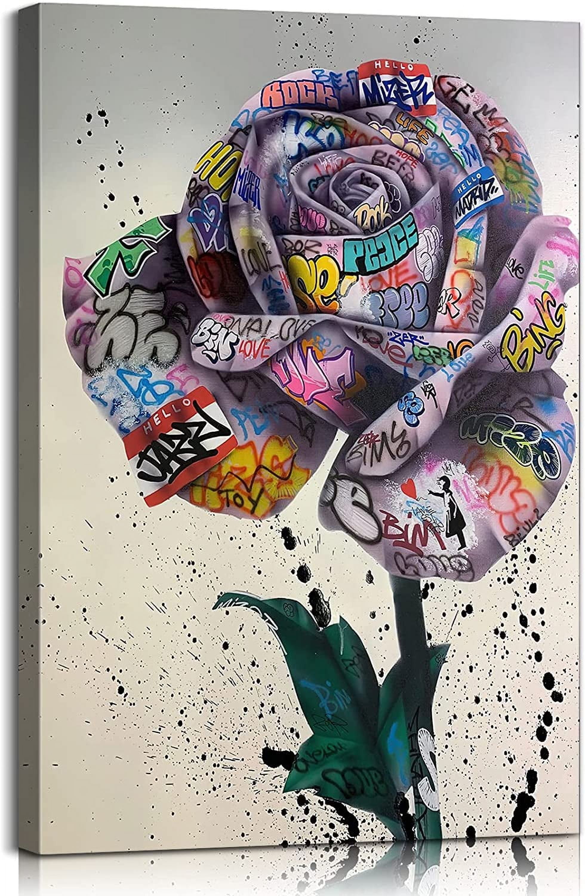 ASPORIC Rose Graffiti Wall Art Canvas Street Graffiti Canvas Poster ...