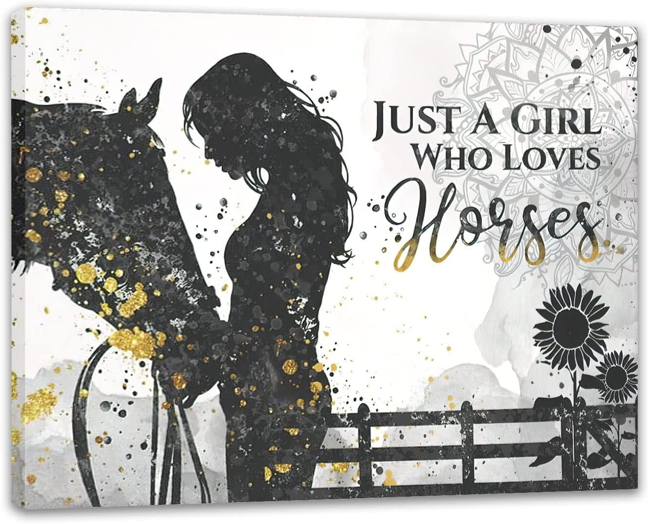 ASPORIC Rustic Farmhouse Horse Wall Art Decor Just A Girl Who Loves ...