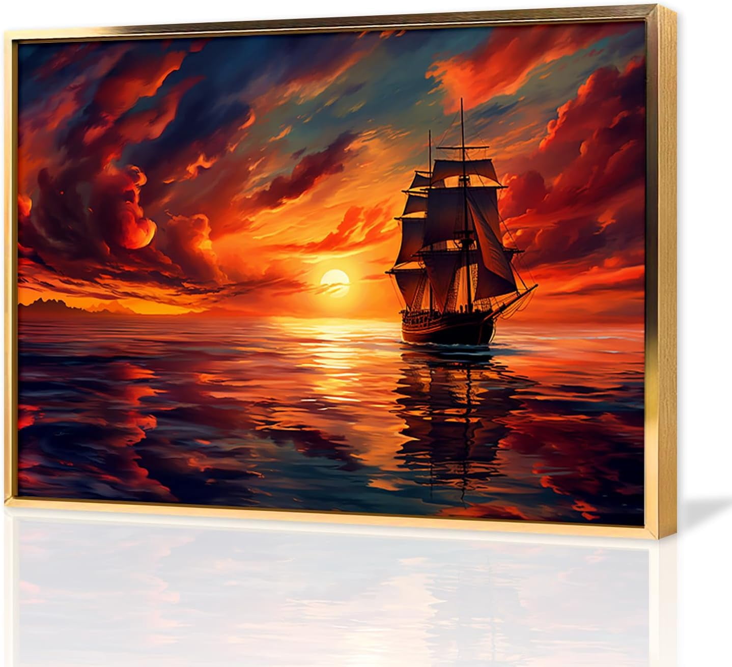 ASPORIC Sailing Boat At Sunset Canvas Painting Modern Abstract Wall Art ...