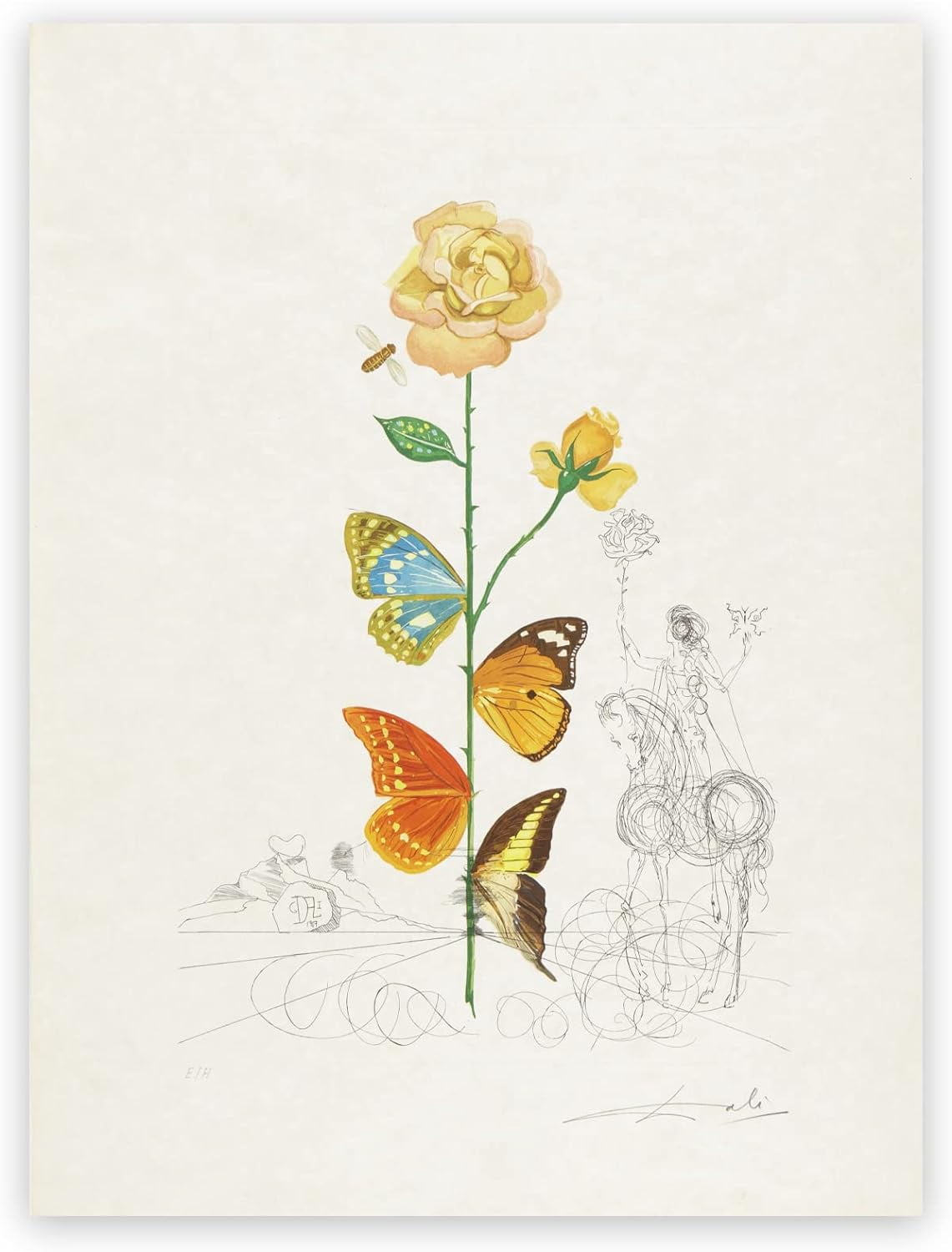 ASPORIC Salvador Dali Wall Art Rose,The Butterfly Rose Canvas Art Print ...