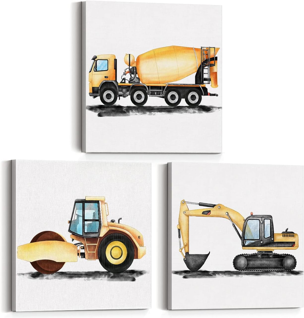 ASPORIC Set of 3 Construction Nursery Vehicle Art Posters Canvas Wall ...