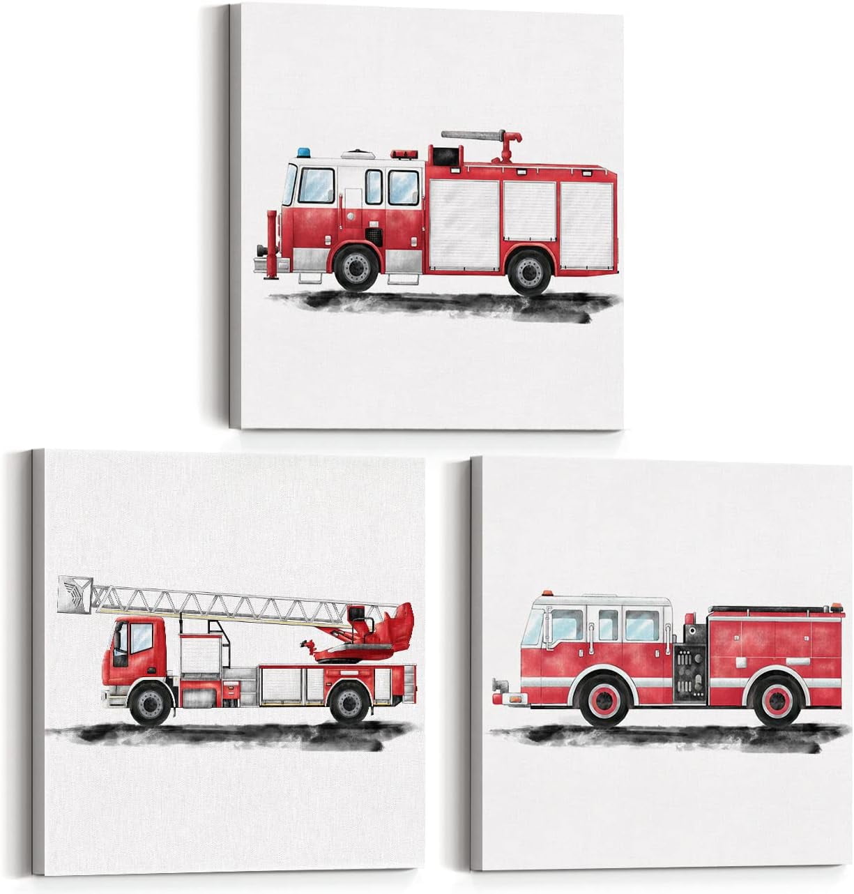 ASPORIC Set of 3 Fire Truck Nursery Transportation Art Posters Canvas ...