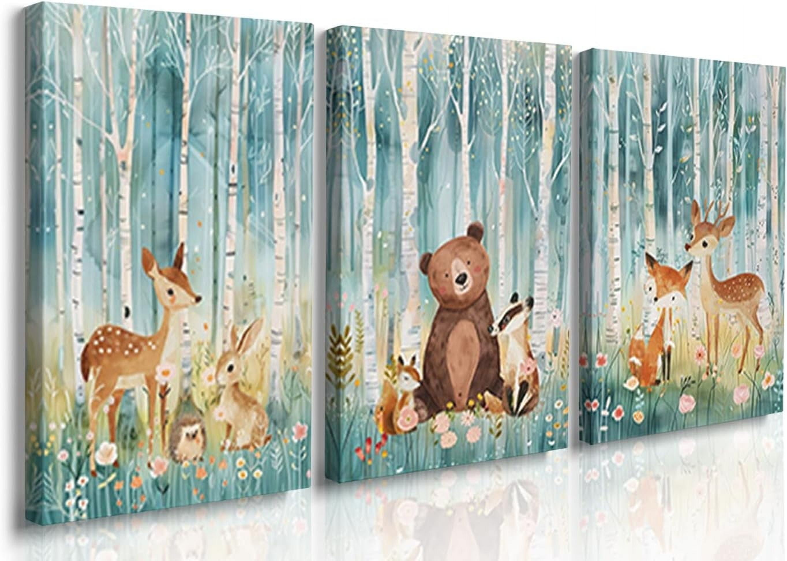 ASPORIC Set of 3 Woodland Animal Nursery Prints,Teal Kids Bedroom Decor ...