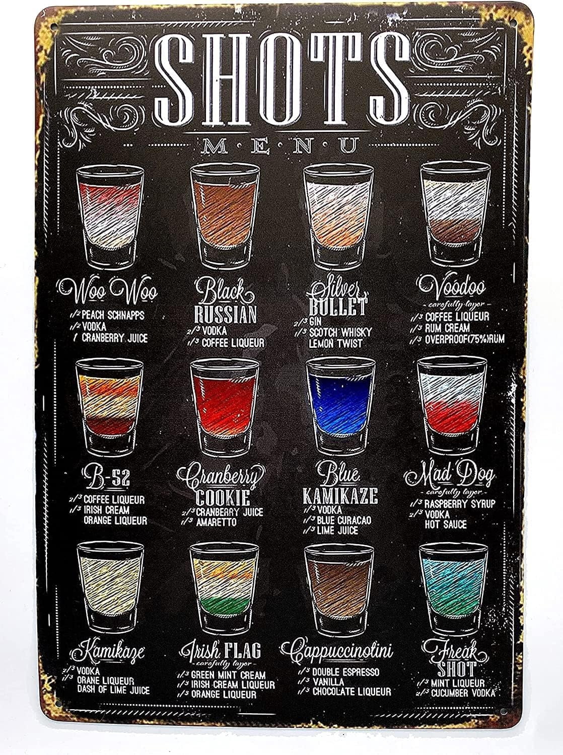 ASPORIC Shots Menu Retro Vintage Bar Metal Tin Sign Poster Ptyle Wall ...