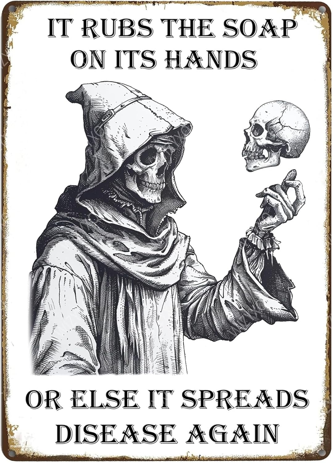 ASPORIC Skull Metal Signs It Rubs The Soap On Its Hands Sign Funny ...