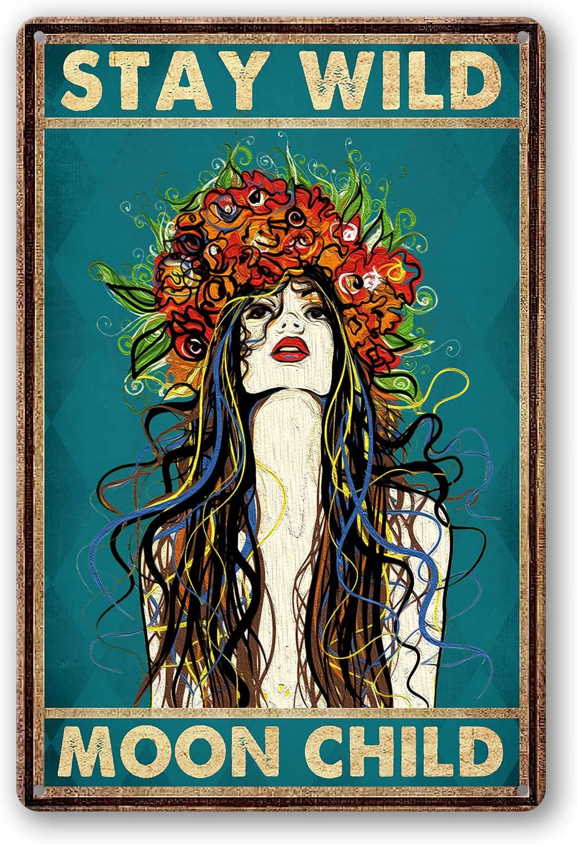 ASPORIC Stay Wild Moon Child Sign Metal Tin Signs, Vintage Women With ...