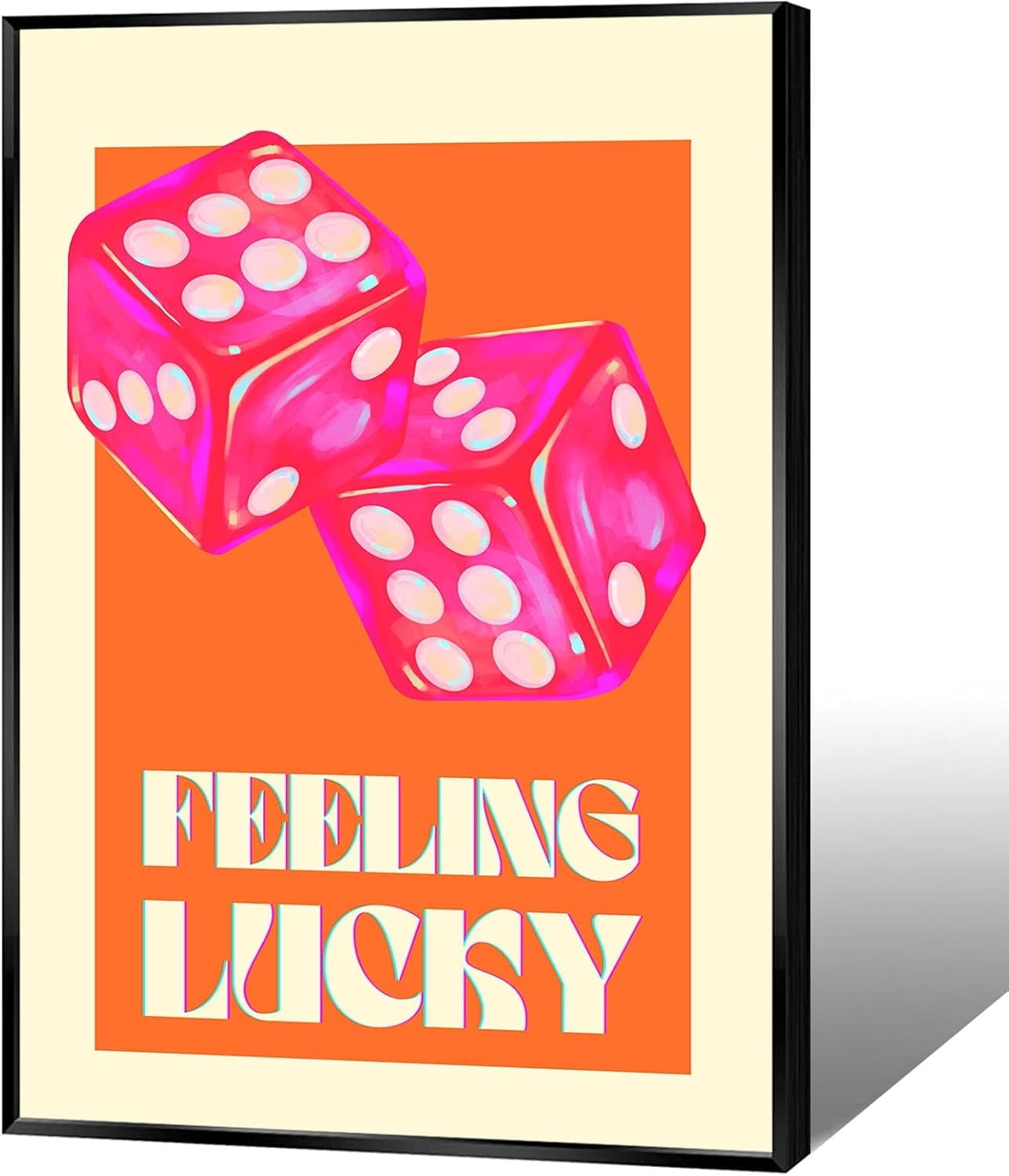 ASPORIC Stylish Retro Dice Canvas Wall Art Pink Cute Lucky Number 6 ...