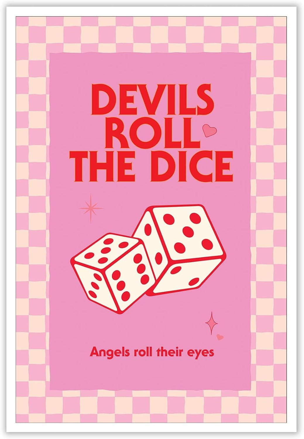 ASPORIC Stylish Retro Dice Canvas Wall Art Pink Cute Lucky Number 6 ...