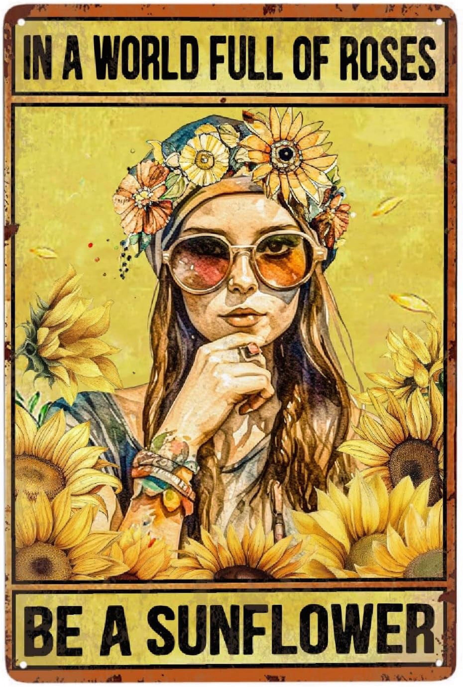 ASPORIC Sunflower Vintage Metal Poster Sign Hippie Room Decor-in A ...