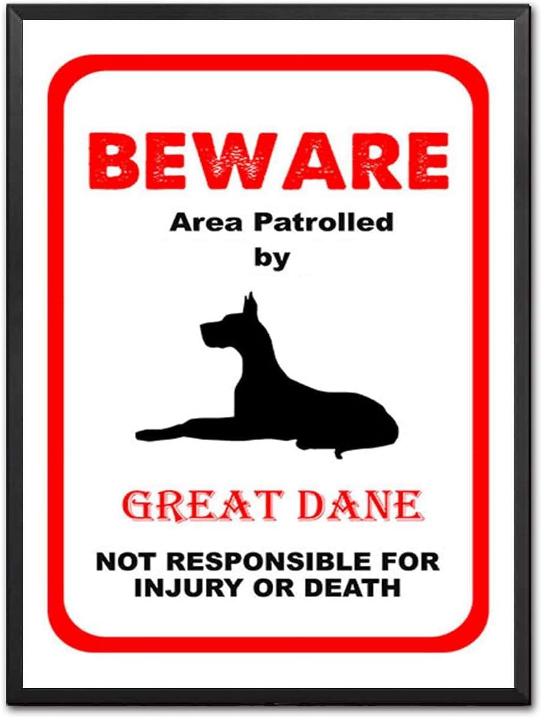 ASPORIC Tin Sign Beware Area Patrolled by Great Dane Dog Notice Safety Tin Signs Metal Sign for ...